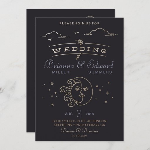 Gold foil Sun and Moon Wedding Invitation | Zazzle
