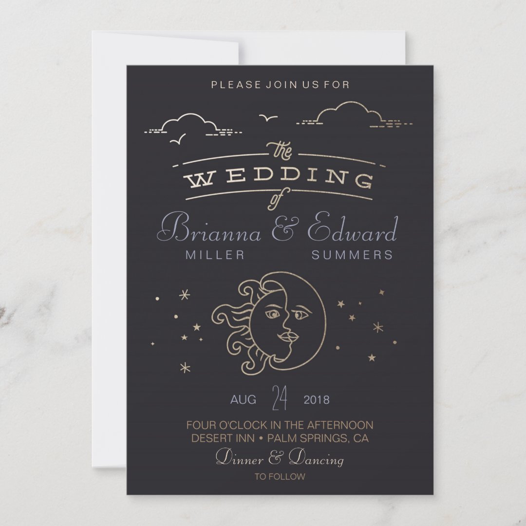 Gold foil Sun and Moon Wedding Invitation | Zazzle