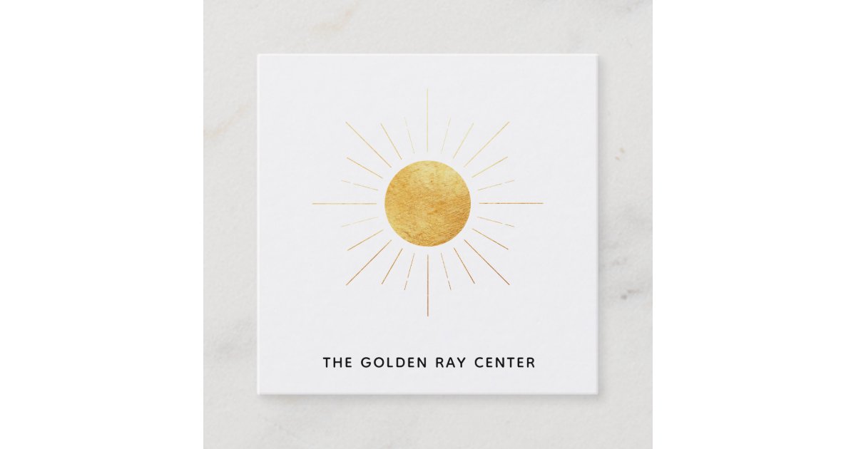 Gold Foil Sun & Golden Rays Spiritual Center Square Business Card | Zazzle