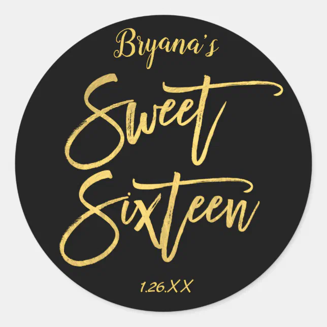 Gold Foil Sweet 16 Sixteen Modern Script Party Classic Round Sticker ...