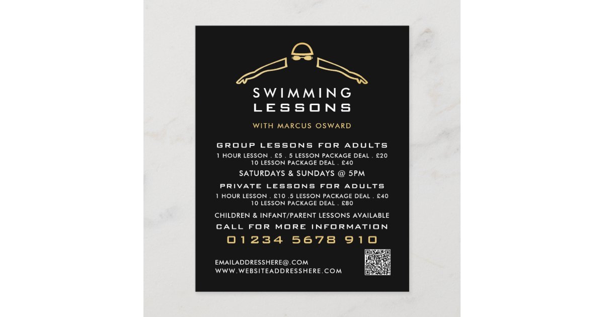 Gold Foil Swimmer Icon, Swimming Lesson Advert Flyer | Zazzle