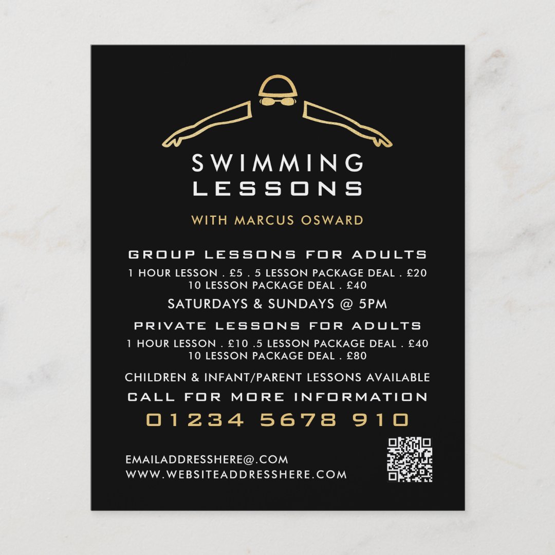 Gold Foil Swimmer Icon, Swimming Lesson Advert Flyer | Zazzle