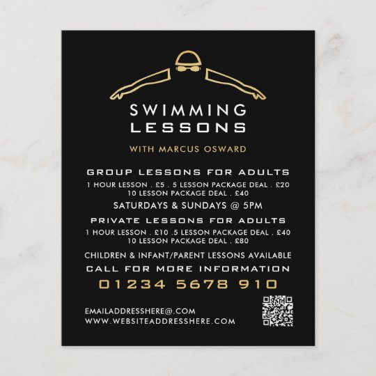 Gold Foil Swimmer Icon, Swimming Lesson Advert Flyer | Zazzle.com