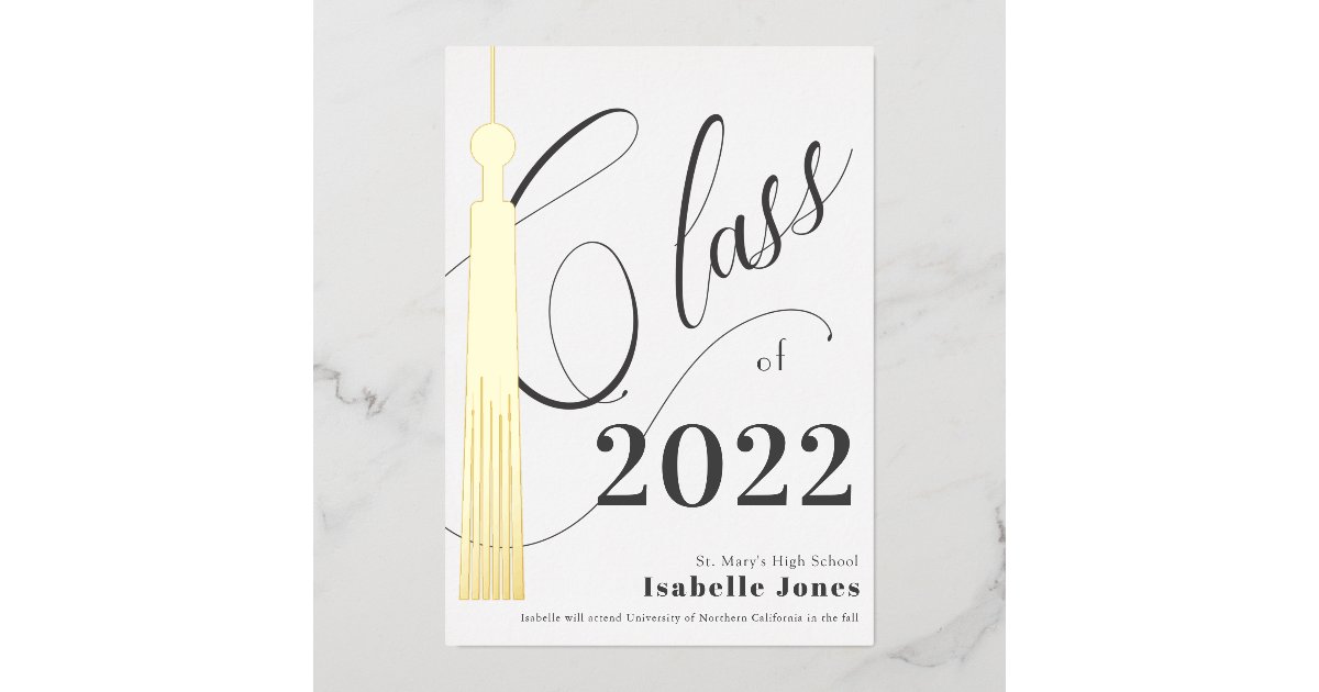 Gold Foil Tassel White Graduation Foil Invitation | Zazzle