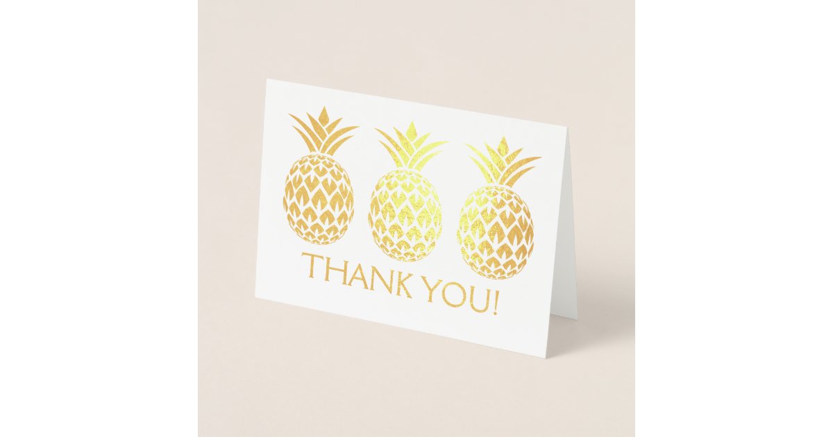 Gold Foil Thank You Card with Pineapple Pattern | Zazzle