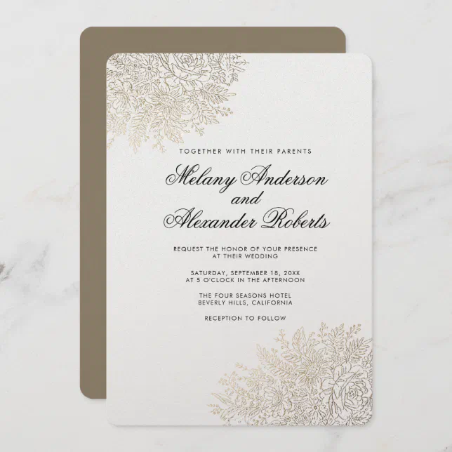 Gold Foil Vintage Lace Elegant Wedding Invitation | Zazzle