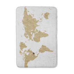 Gold Foil World Map Custom Moveable Heart Location Bathroom Mat | Zazzle