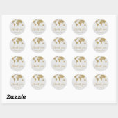 Gold Foil World Map Destination Monogram Wedding Classic Round Sticker ...