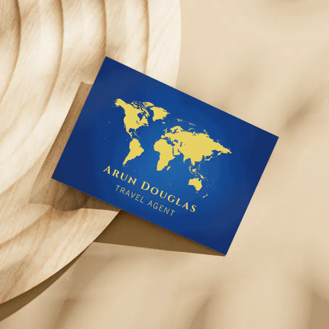 Gold Foil World Map Navy Blue Travel Agent Business Card | Zazzle
