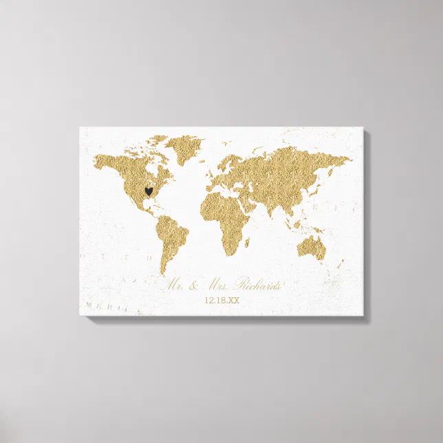 Gold Foil World Map Wedding Alternative Guestbook | Zazzle