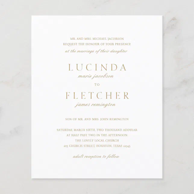 Gold Formal QR Code Budget Wedding Invitation | Zazzle