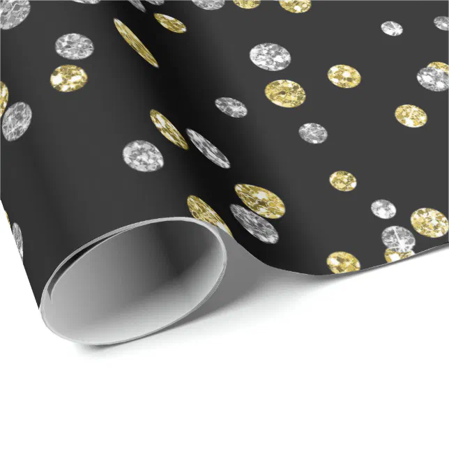 Gold Foxier Diamonds Metallic Black Confetti Lux Wrapping Paper | Zazzle