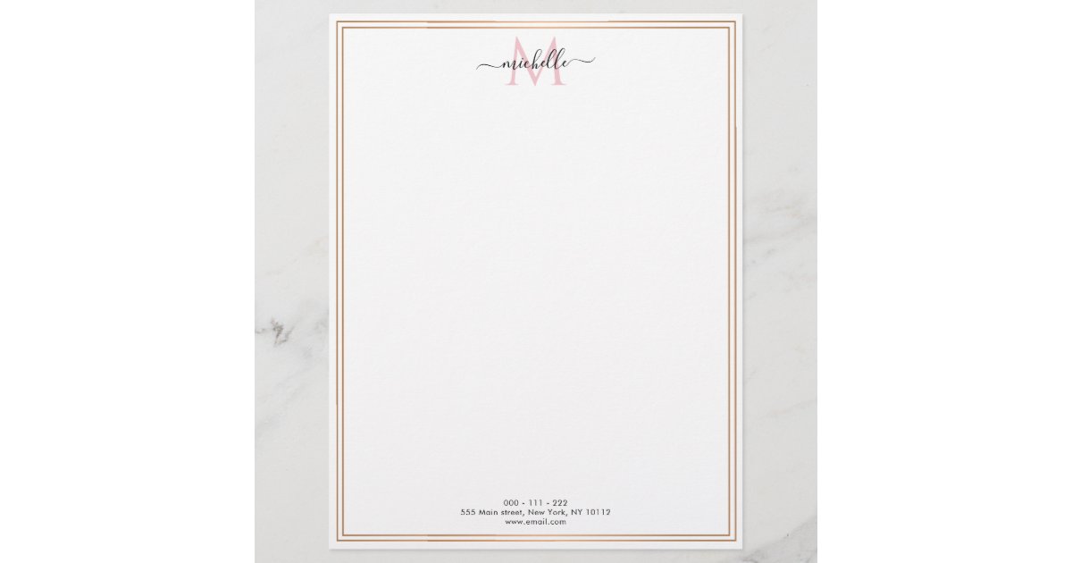 gold frame chic script monogram letterhead | Zazzle
