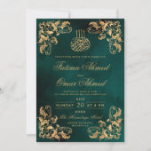 Gold Frame Dark Green Islamic Muslim Wedding Invitation | Zazzle