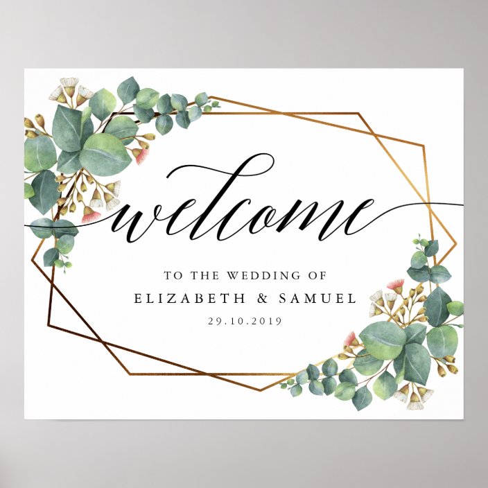 Gold Frame Eucalyptus Welcome to the wedding sign | Zazzle.com
