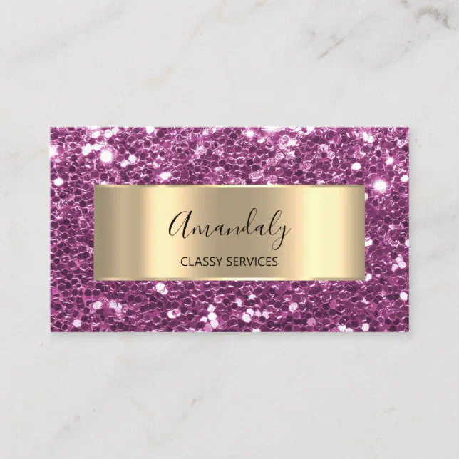 Gold Frame Glitter QR Code Logo Amethyst Business Business Card | Zazzle