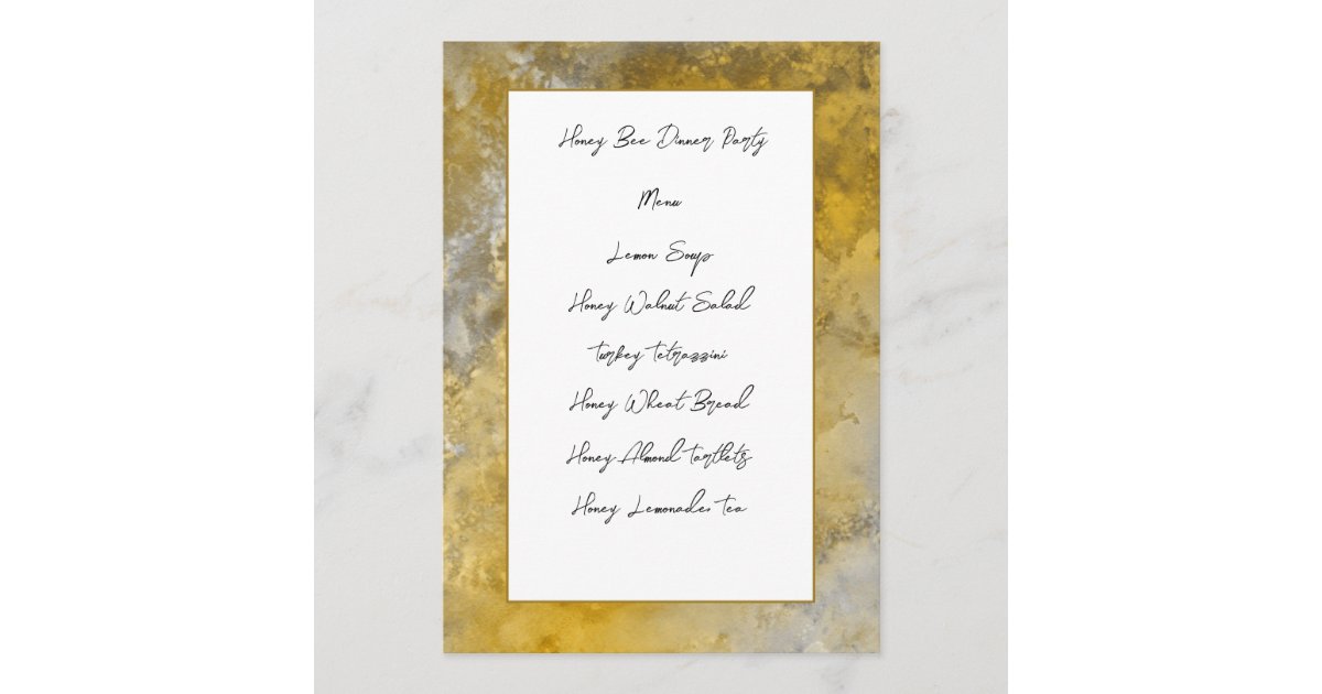 Gold Frame Menu Card | Zazzle