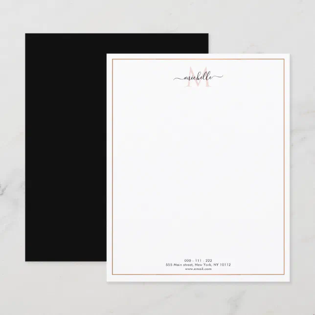 gold frame monogram script letterhead | Zazzle