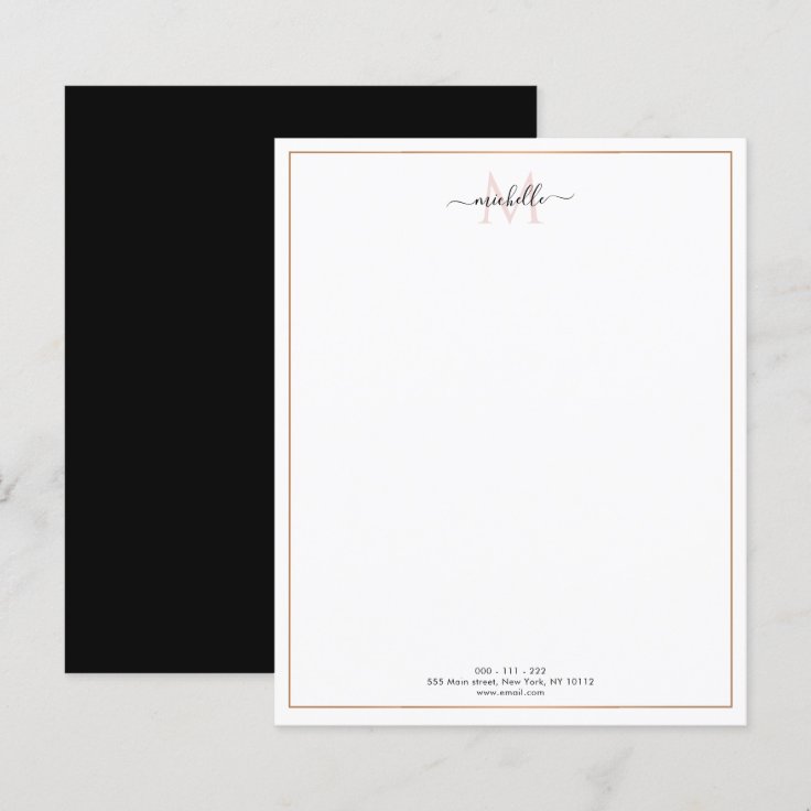 gold frame monogram script letterhead | Zazzle