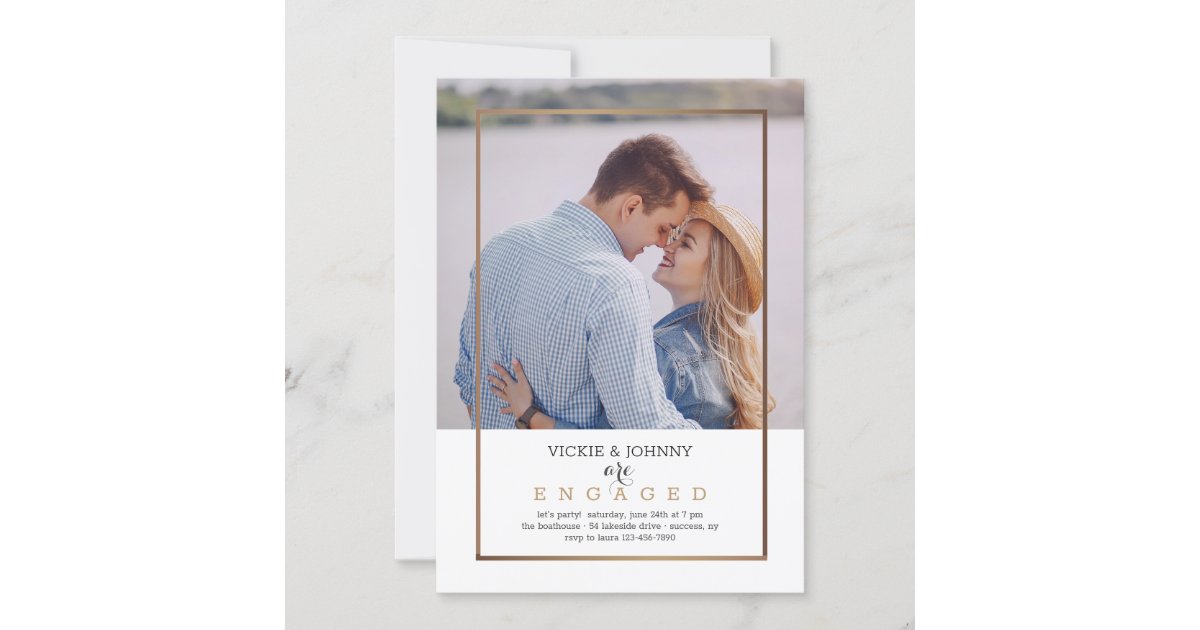 Gold Frame Photo Engagement Invitation | Zazzle