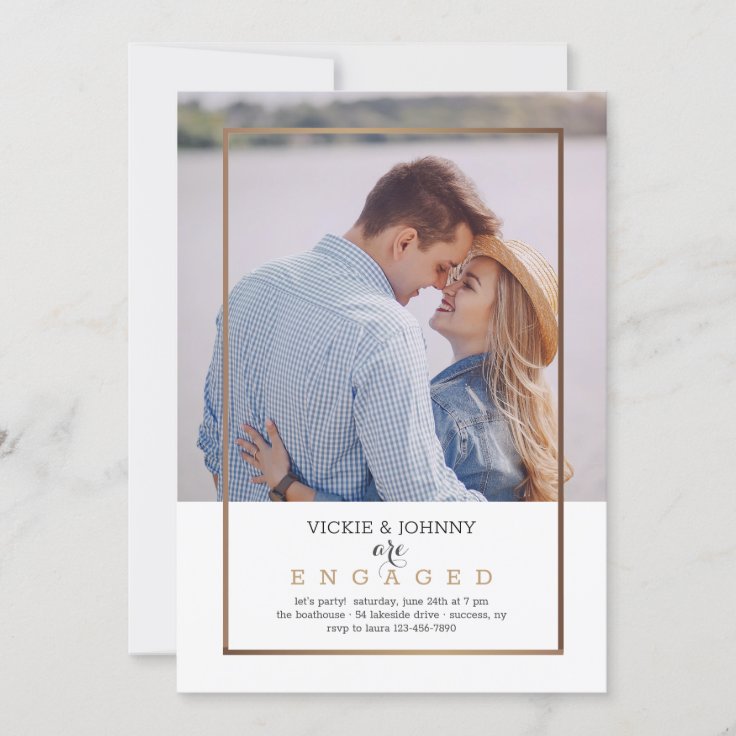 Gold Frame Photo Engagement Invitation | Zazzle