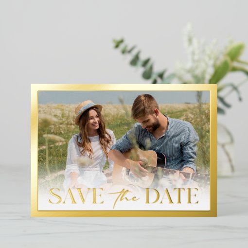 Gold Frame Save The Date Foil Invitation | Zazzle