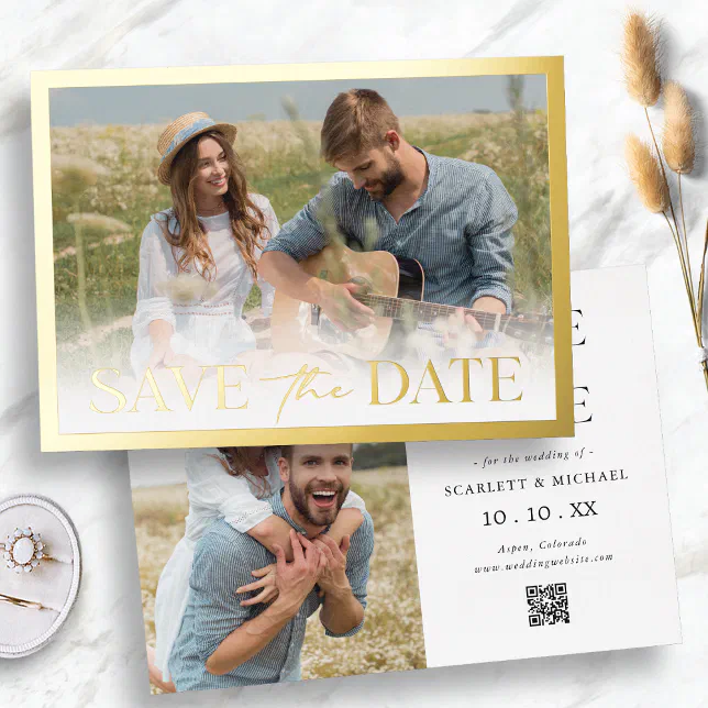 Gold Frame Save The Date Foil Invitation | Zazzle