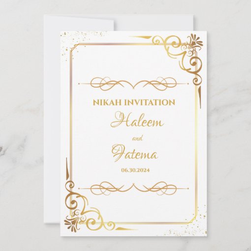 Gold Frame Simple Elegant Modern Nikah Walima Invitation | Zazzle