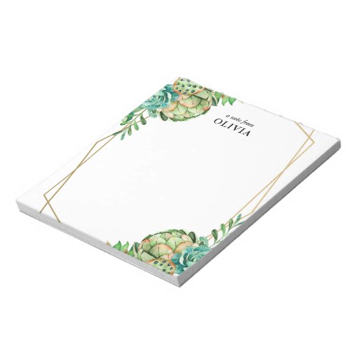Gold Frame Succulent Personalized Notepad | Zazzle