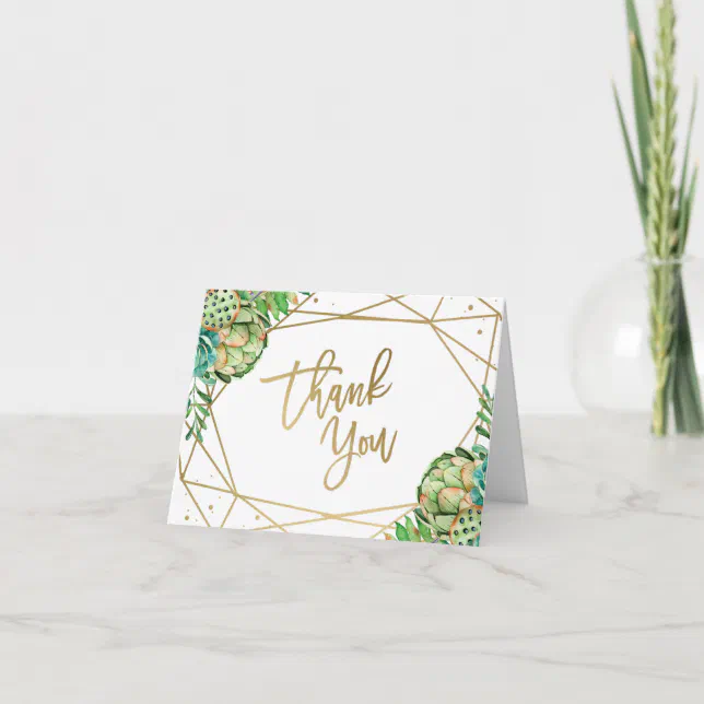 Gold Frame Succulent Personalized Thank You Card | Zazzle