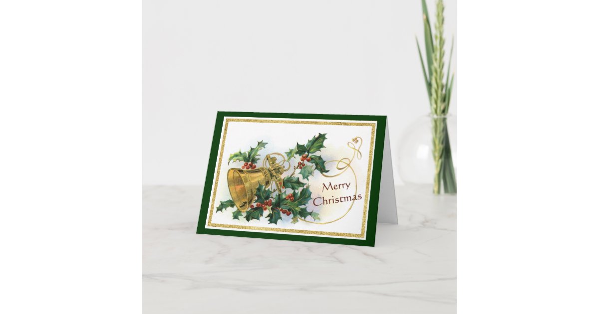 Gold Frame Vintage Longfellow Christmas Bells Holiday Card | Zazzle