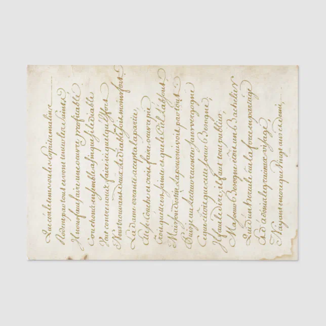 Gold French Calligraphy Vintage Script Parchment Tissue Paper | Zazzle