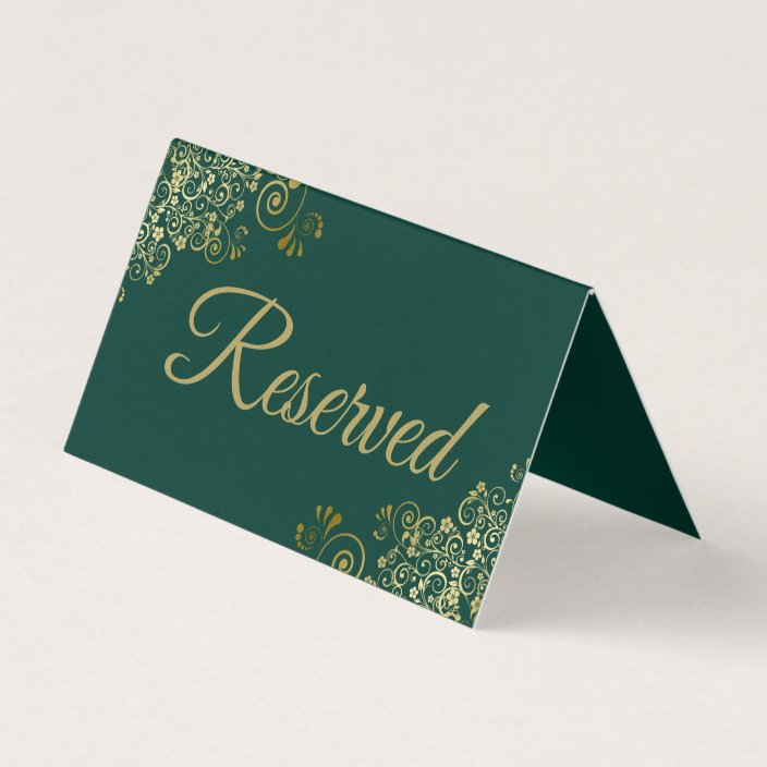 Gold Frills Emerald Green Elegant Wedding Reserved Place Card | Zazzle.com