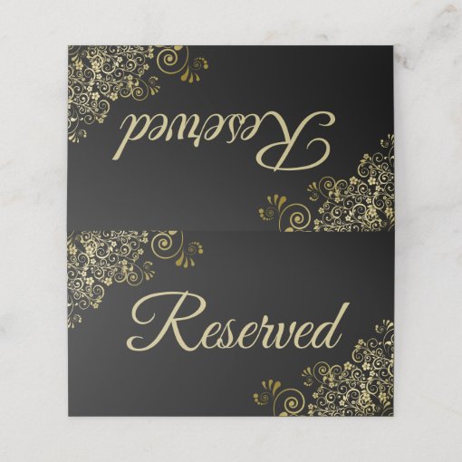 Gold Frills on Black Elegant Wedding Reserved Place Card | Zazzle