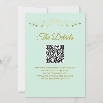 Gold Frills on Mint Green Elegant QR Code Wedding Invitation | Zazzle