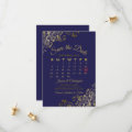 Gold Frills on Navy Blue Elegant Wedding Calendar Save The Date | Zazzle