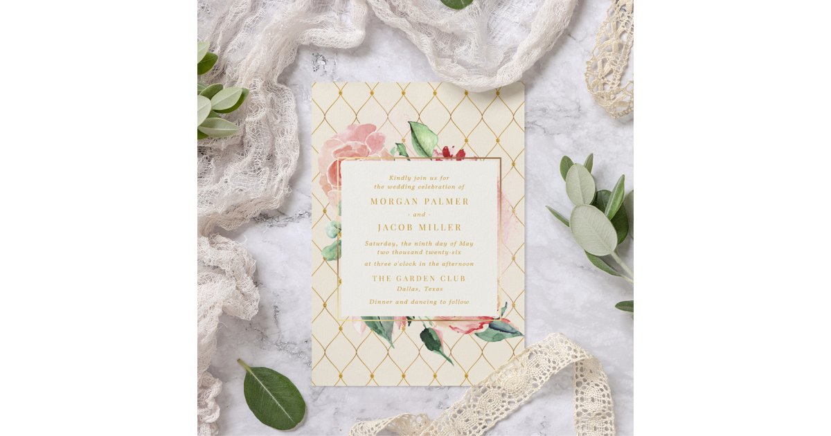 Gold Garden Floral Wedding Invitation | Zazzle