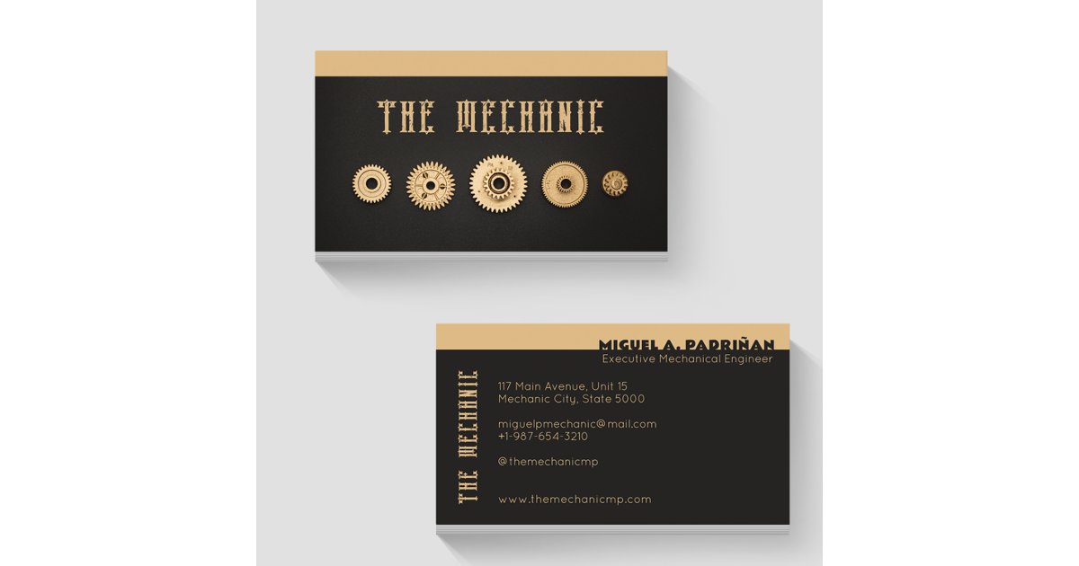 Gold Gears Set Mechanic Business Card | Zazzle