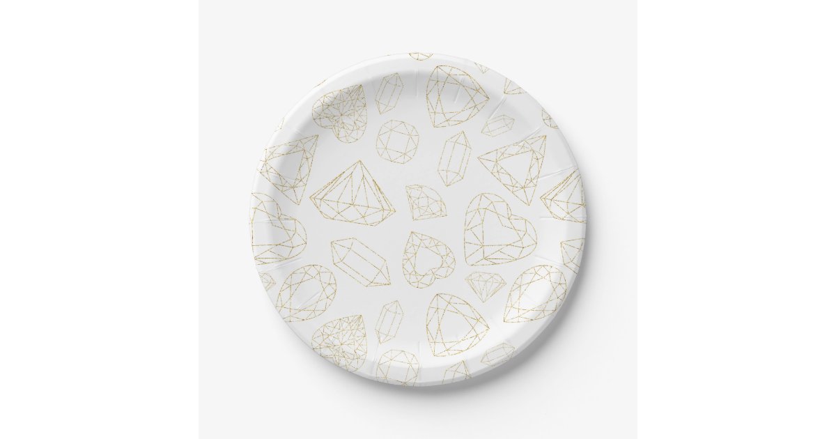 Gold Gem Pattern Glam Birthday Party Plates | Zazzle