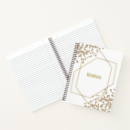 Gold Geometric and Glitter Custom Notebook | Zazzle