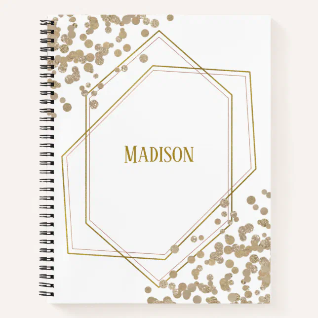 Gold Geometric and Glitter Custom Notebook | Zazzle