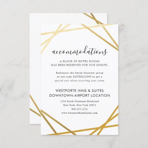 Gold Geometric Border Modern Hotel Info Enclosure Card | Zazzle