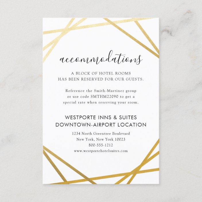 Gold Geometric Border Modern Hotel Info Enclosure Card | Zazzle.com