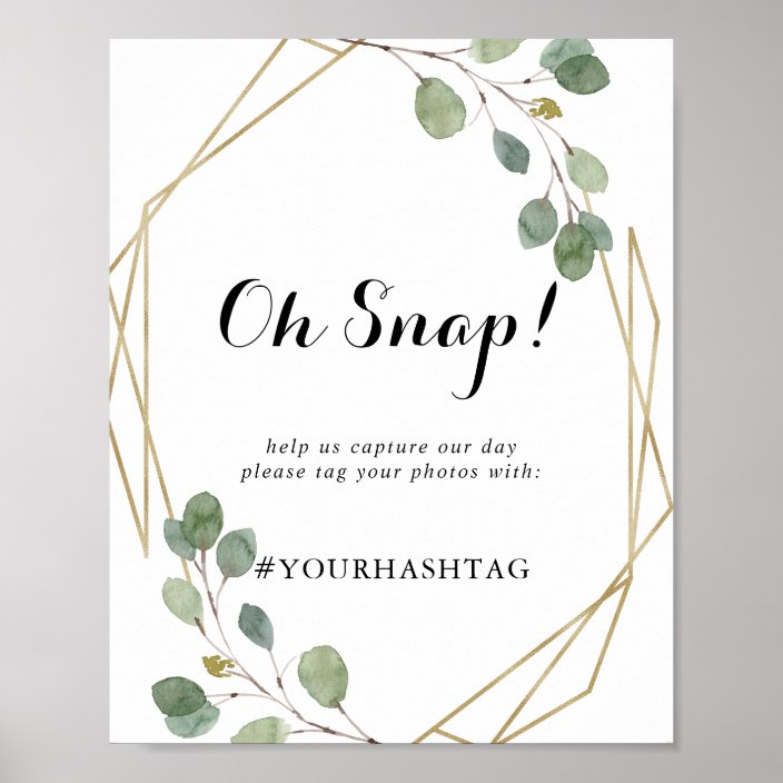 Gold Geometric Calligraphy Wedding Oh Snap Sign | Zazzle