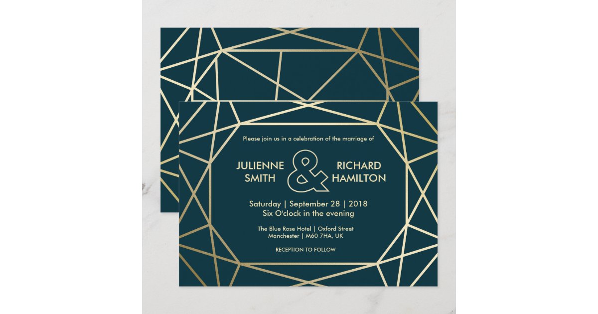 Gold Geometric Diamond Shaped Wedding Invitation | Zazzle
