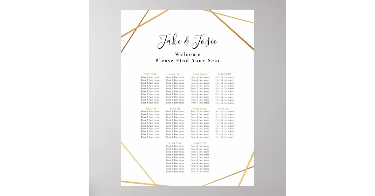 Gold geometric Elegant Wedding Seating Chart | Zazzle