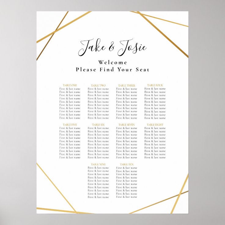Gold geometric Elegant Wedding Seating Chart | Zazzle