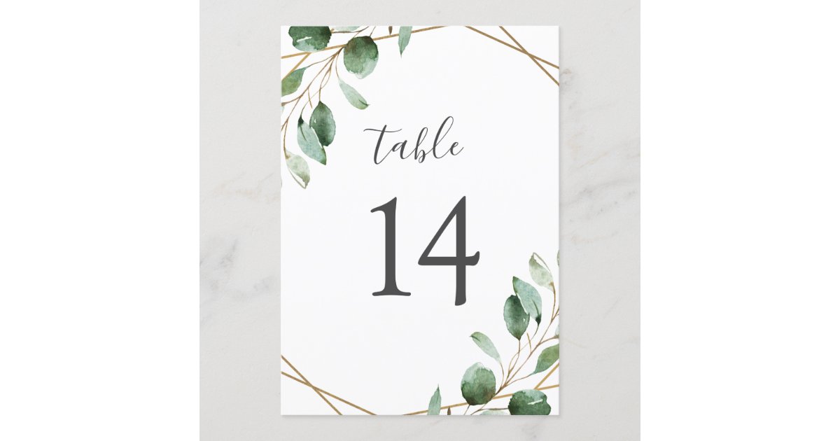 Gold Geometric Eucalyptus Greenery Table Numbers | Zazzle