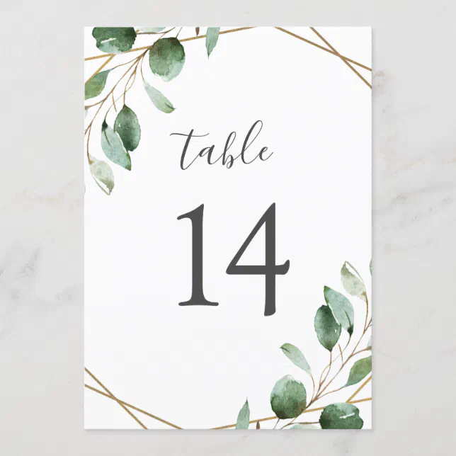 Gold Geometric Eucalyptus Greenery Table Numbers | Zazzle