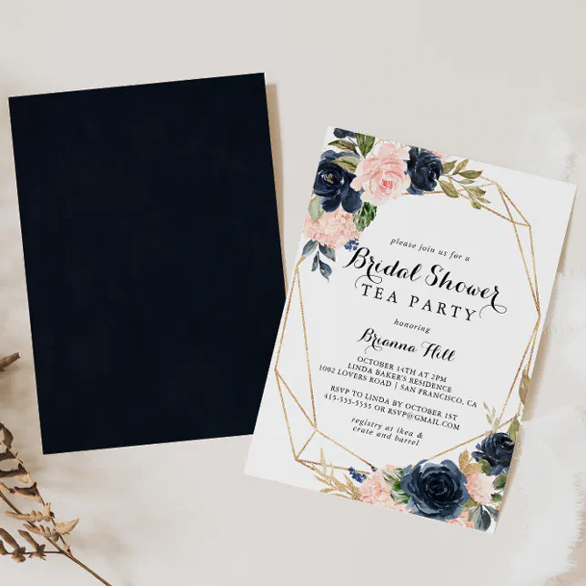 Gold Geometric Floral Bridal Shower Tea Party Invitation Zazzle